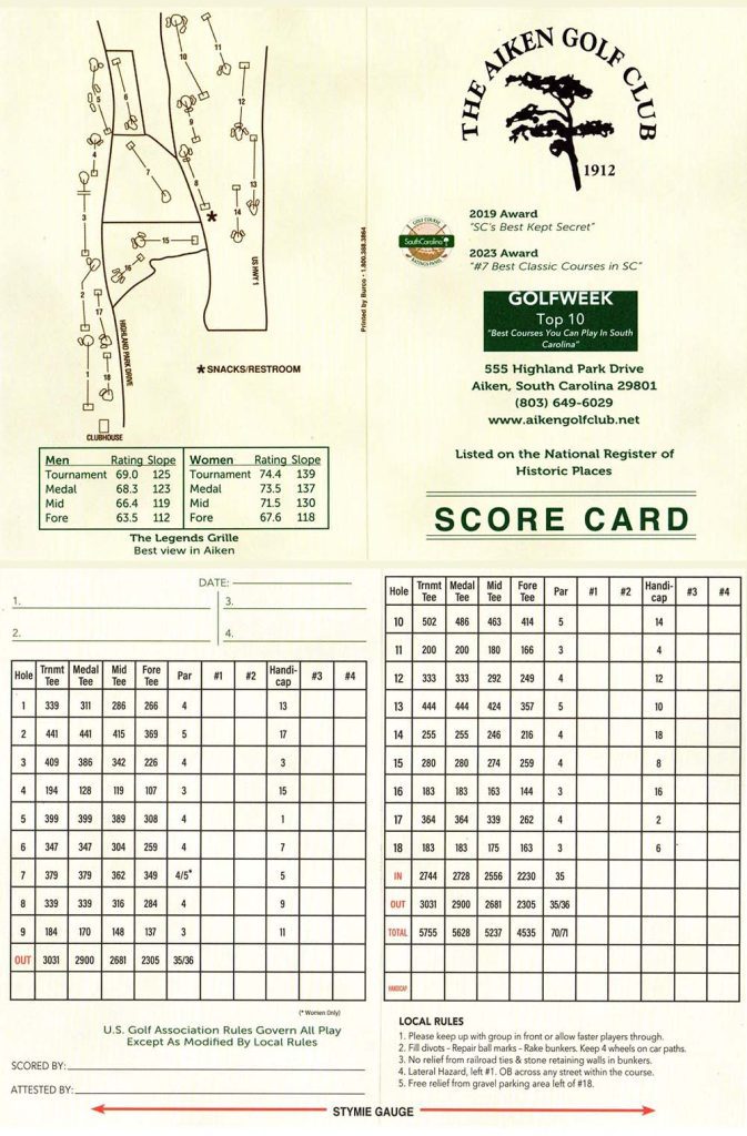 Score Card – Aiken Golf Club
